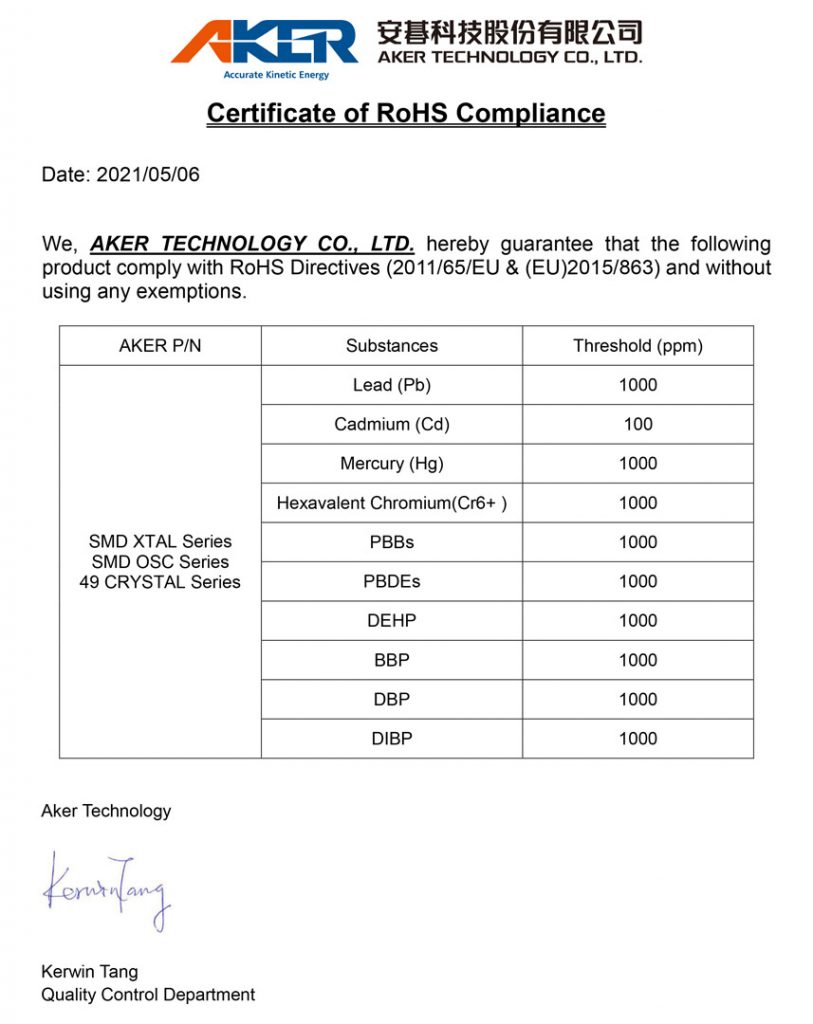 REACH/RoHS - Aker Technology USA