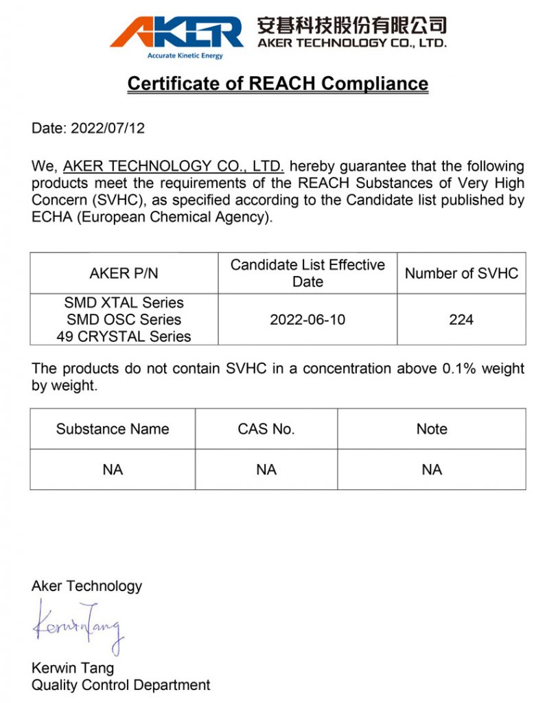 REACH/RoHS - Aker Technology USA